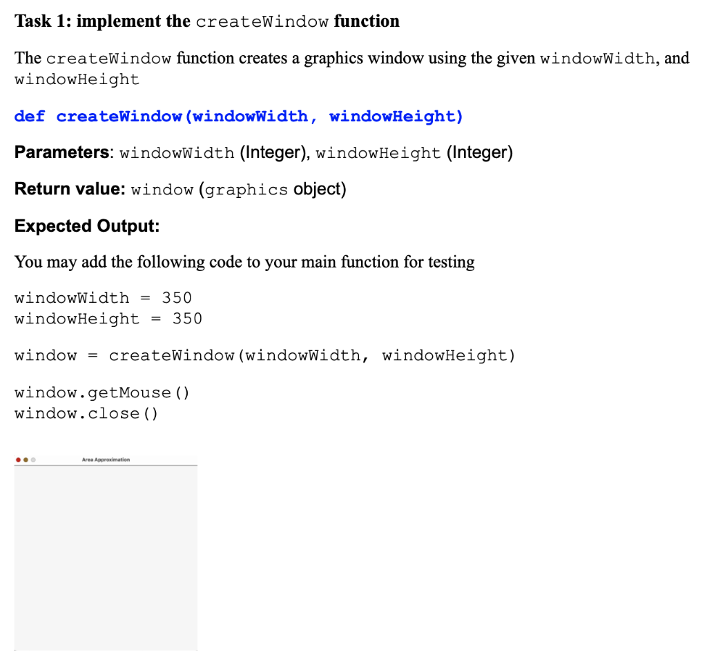 Solved Task 1: implement the createWindow function The | Chegg.com