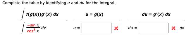 Solved Complete the table by identifying u and du for the | Chegg.com
