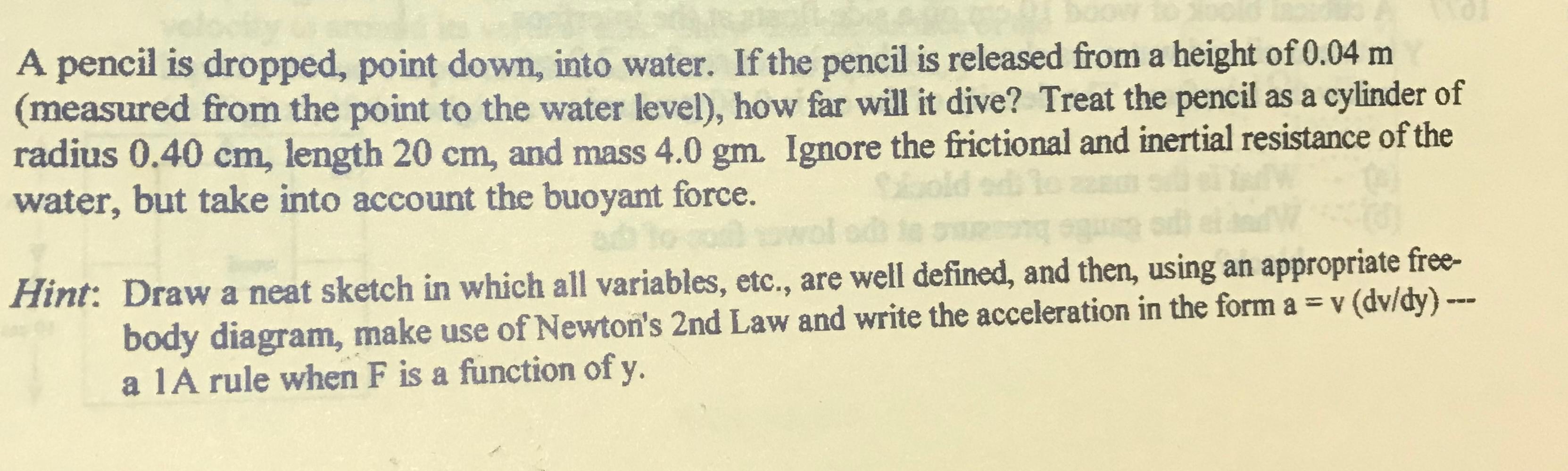 Solved A pencil is dropped, point down, into water. If the | Chegg.com