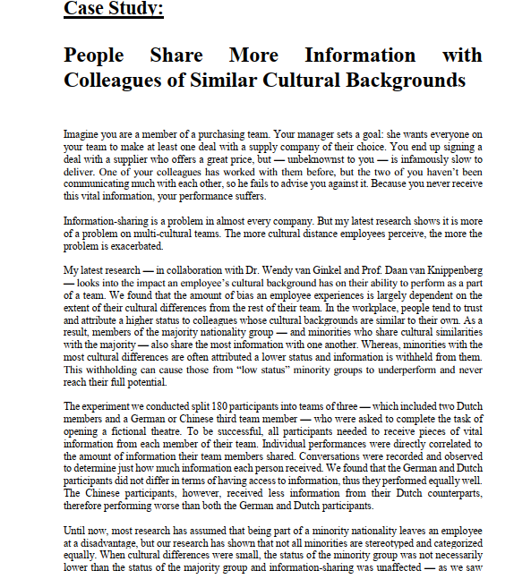 Solved Case Study: People Share More Information with | Chegg.com