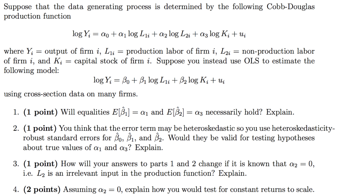 Solved Suppose that the data generating process is | Chegg.com