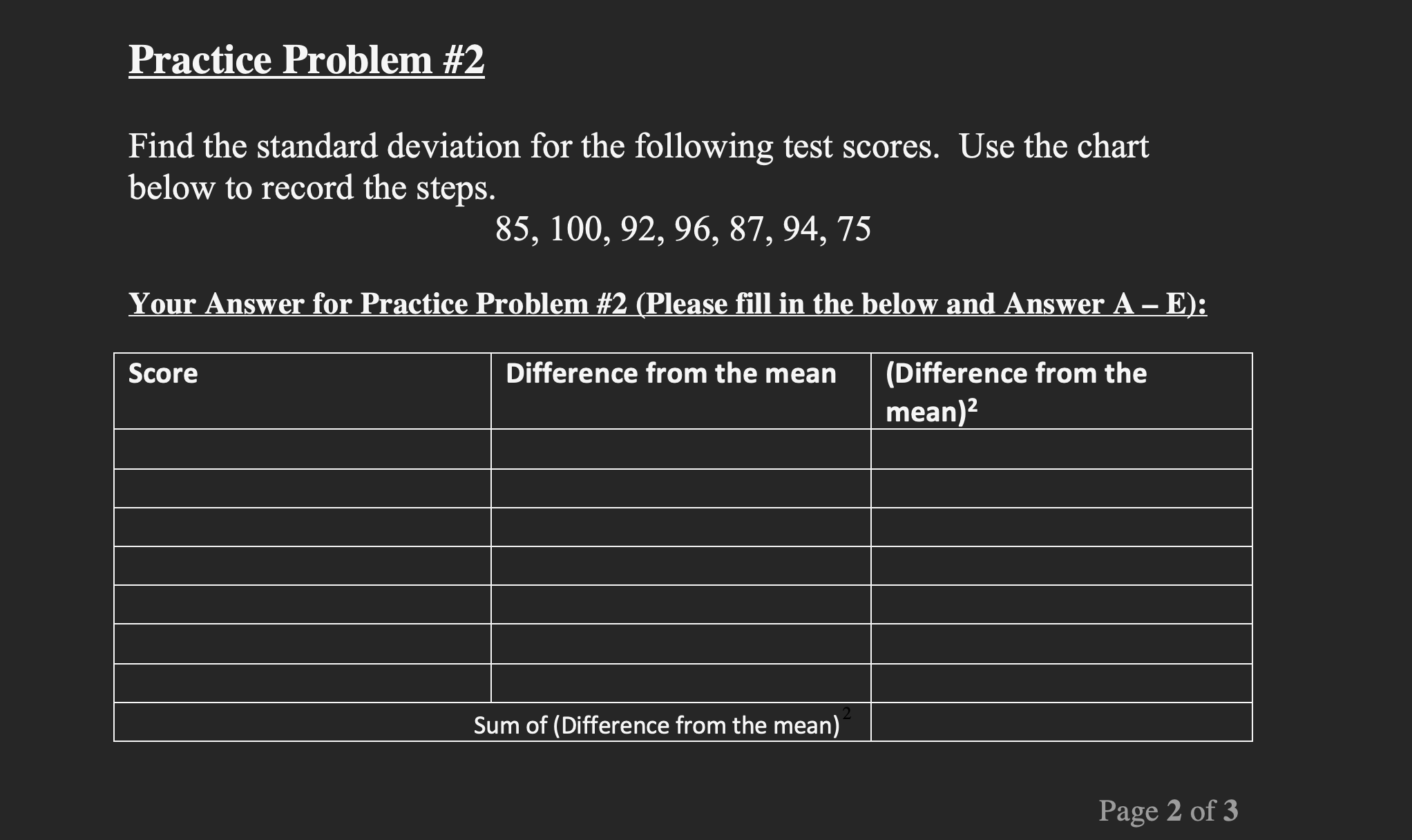 Solved Practice Problem \#2 Find the standard deviation for | Chegg.com