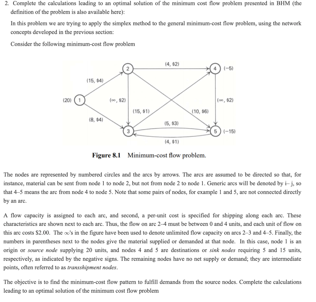 2. Complete the calculations leading to an optimal | Chegg.com