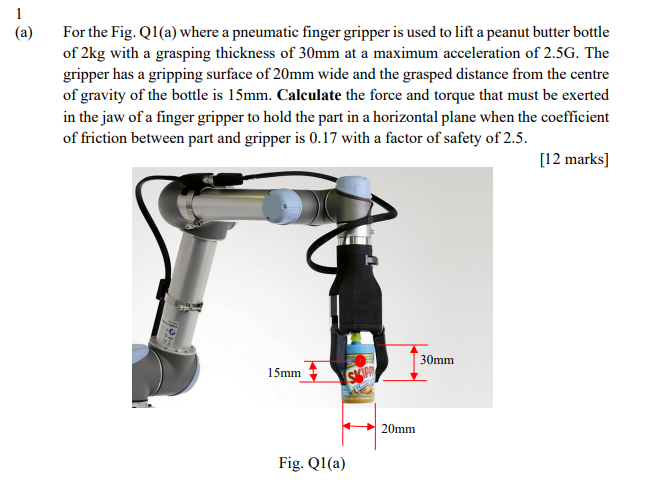 Solved For the Fig. Q1(a) where a pneumatic finger gripper | Chegg.com