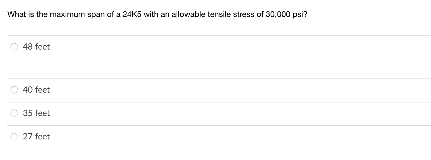 Solved What is the maximum span of a 24 K5 with an allowable | Chegg.com