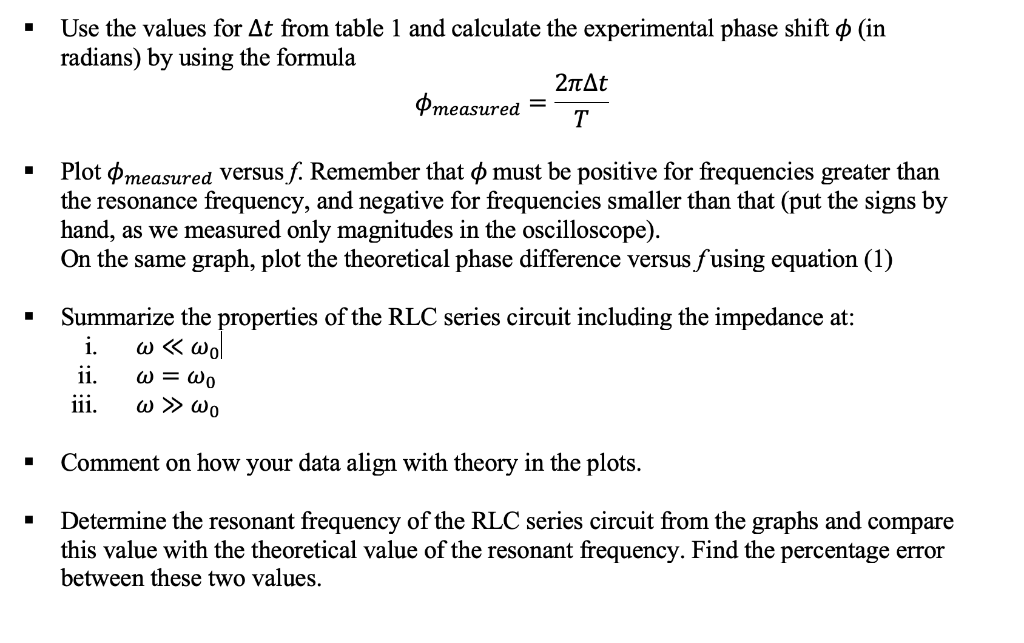 Solved Use the values for At from table 1 and calculate the | Chegg.com