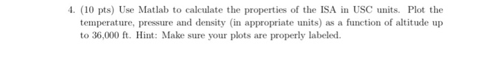 4. (10 pts) Use Matlab to calculate the properties of | Chegg.com