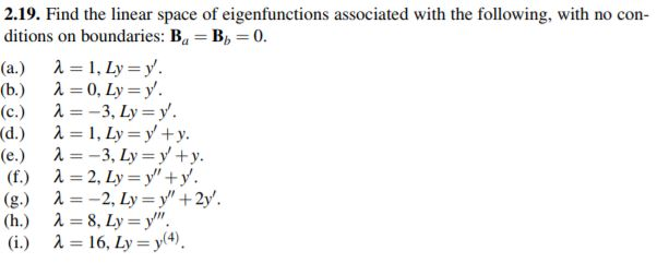 Solved 2.19. Find the linear space of eigenfunctions | Chegg.com