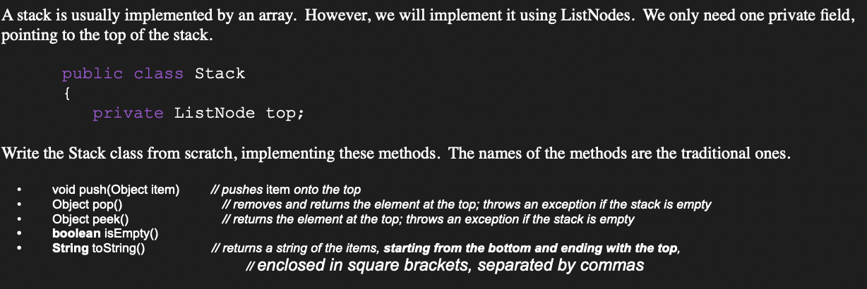 A stack is usually implemented by an array. However, | Chegg.com