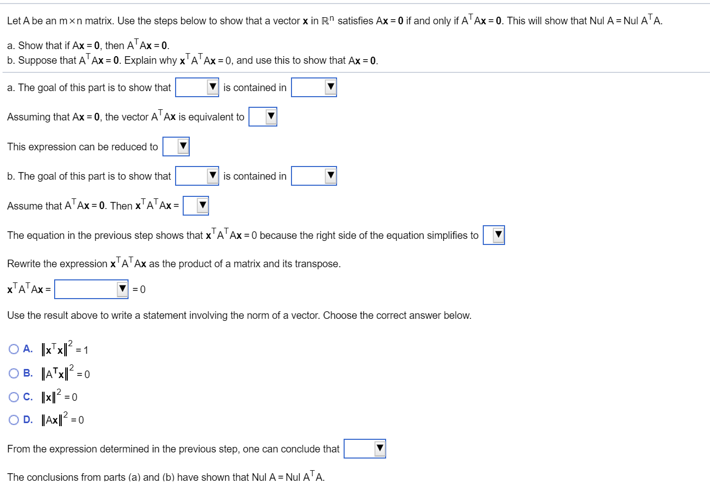 Solved Let A be an mxn matrix. Use the steps below to show | Chegg.com