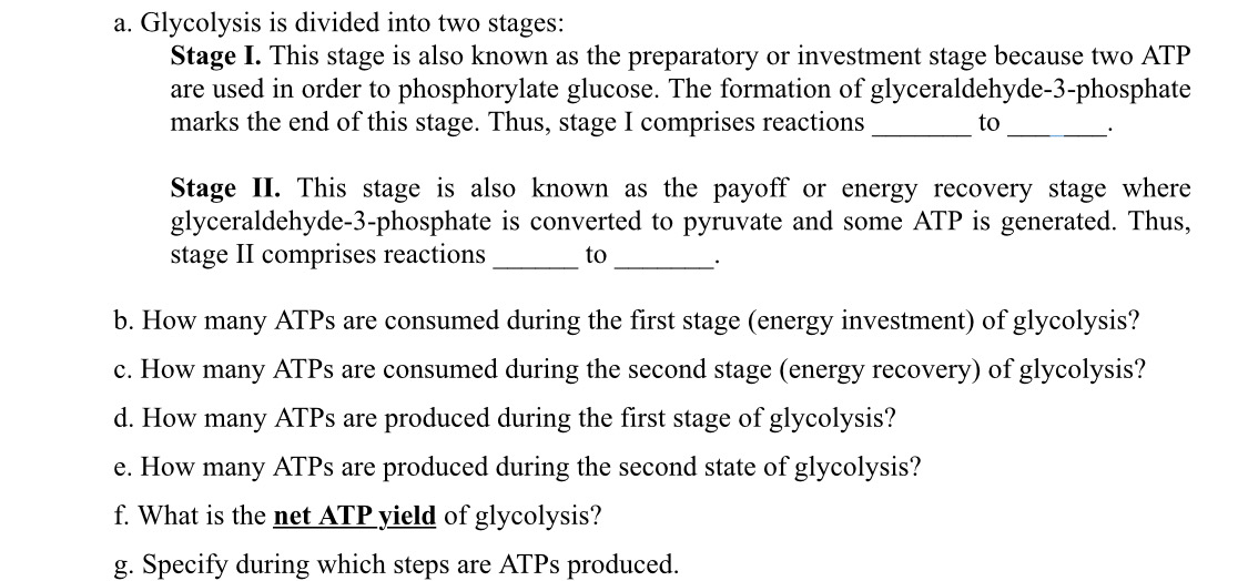 Solved a. Glycolysis is divided into two stages: Stage I. | Chegg.com