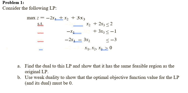 Solved Problem 1: Consider the following LP: stte nw 2x1-3x2 | Chegg.com
