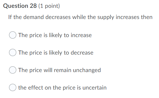 Solved Question 28 (1 point) If the demand decreases while | Chegg.com