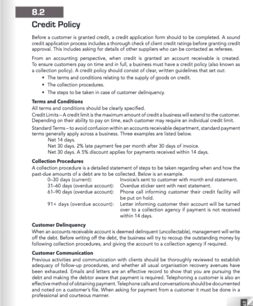 8.2 Credit Policy Before a customer is granted | Chegg.com