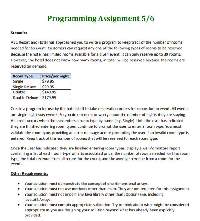 Programming Assignment 5/6 Scenario: ABC Resort and | Chegg.com