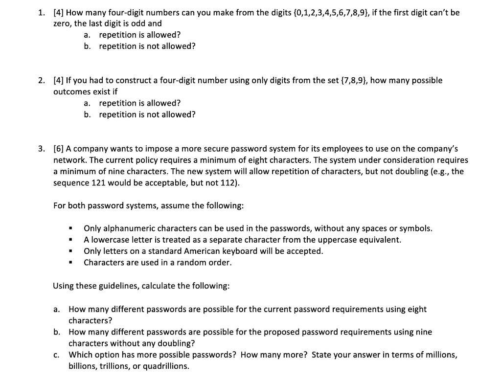 Solved 1. [4] How many four-digit numbers can you make from | Chegg.com
