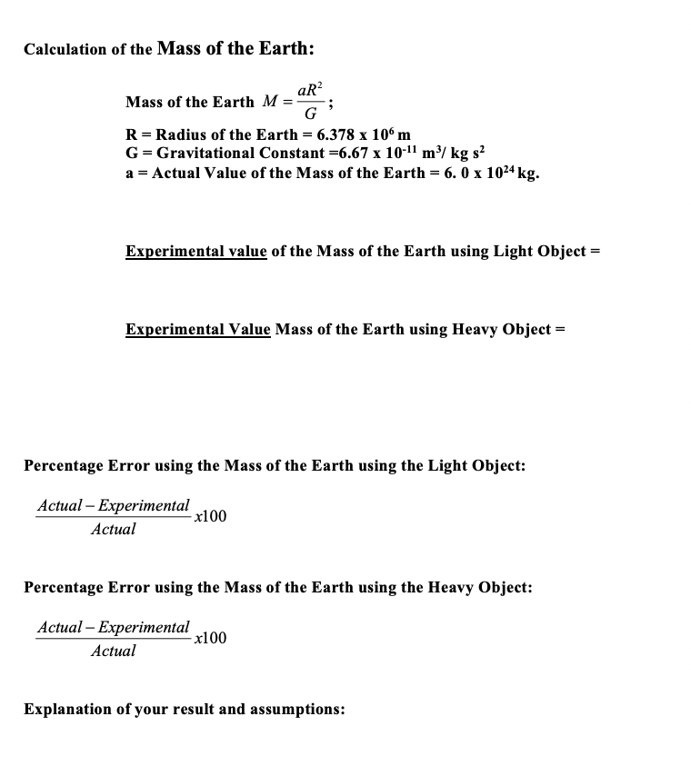 Solved Acceleration due to Gravity and the Mass of the Earth | Chegg.com
