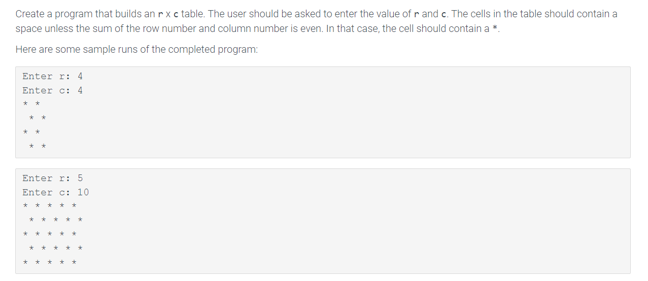 Solved Create a program that builds an rxc table. The user | Chegg.com