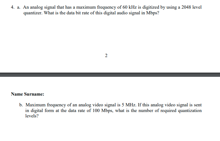 Solved 4. a.An analog signal that has a maximum frequency | Chegg.com