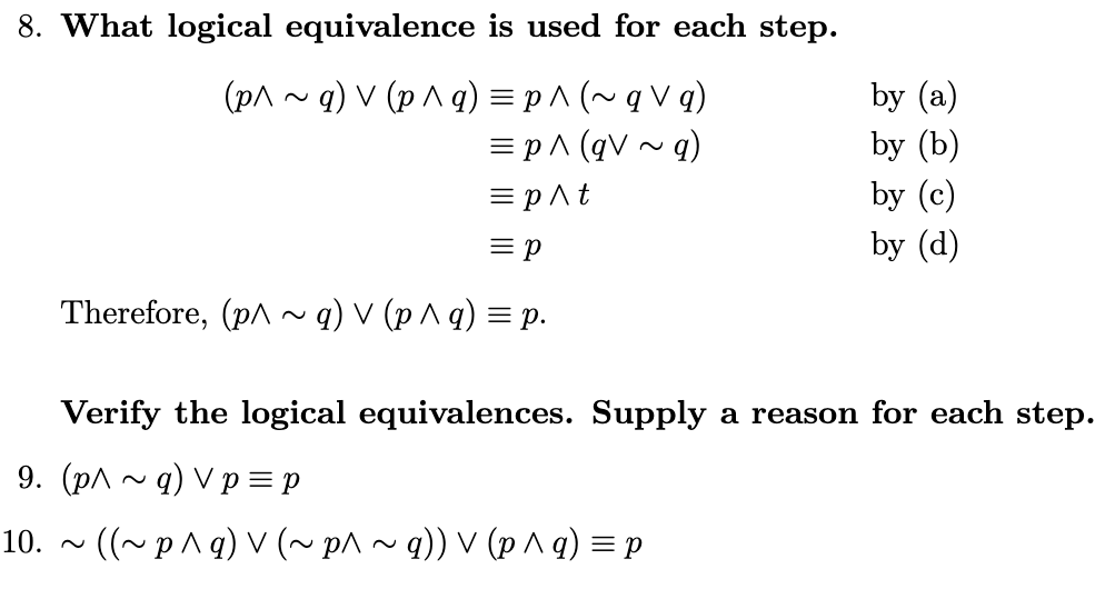 Solved 8. What logical equivalence is used for each step. | Chegg.com