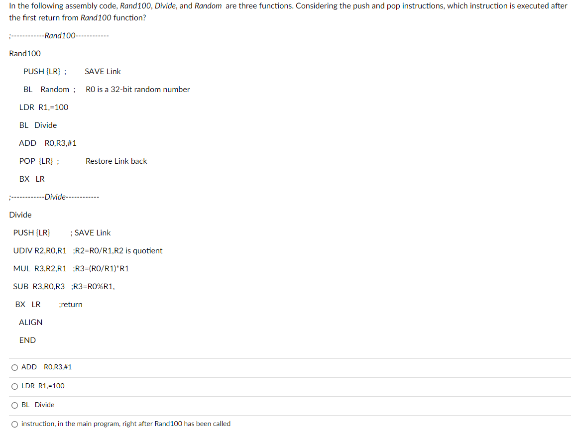 Solved In the following assembly code, Rand 100 , Divide, | Chegg.com