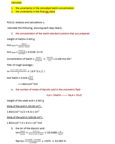 Solved the uncertainty in the calculated NaOH | Chegg.com