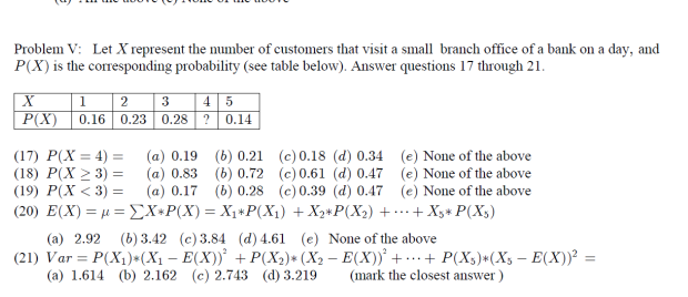 Solved Problem V : Let X represent the number of customers | Chegg.com