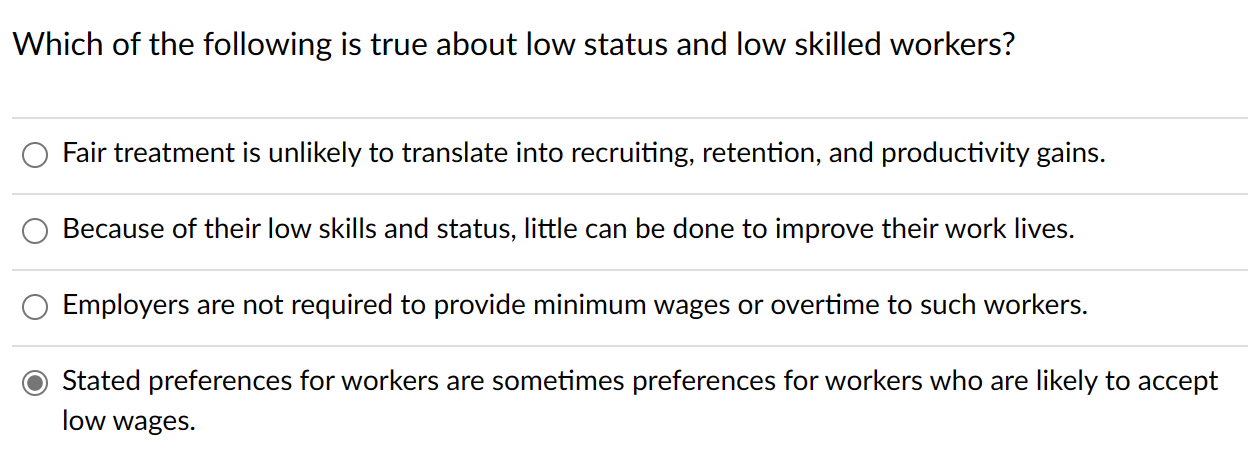 Solved Which of the following is true about low status and | Chegg.com