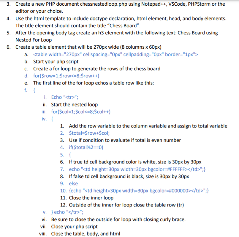 Solved 3 Create A New PHP Document Chessnestedloop php Chegg