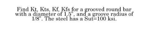 Solved Find Kt, Kts, Kf, Kfs for a grooved round bar with a | Chegg.com