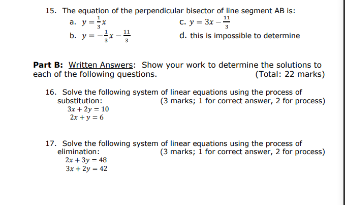 Solved 1 15. The equation of the perpendicular bisector of | Chegg.com