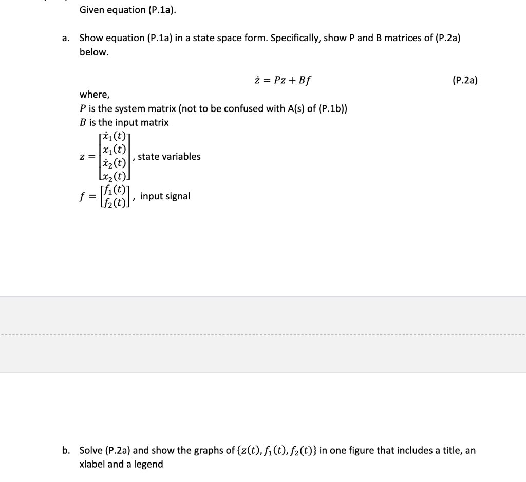 Solved a. Show equation (P.1a) in a state space form. | Chegg.com