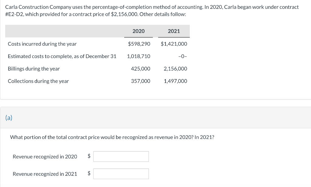Solved Carla Construction Company uses the | Chegg.com