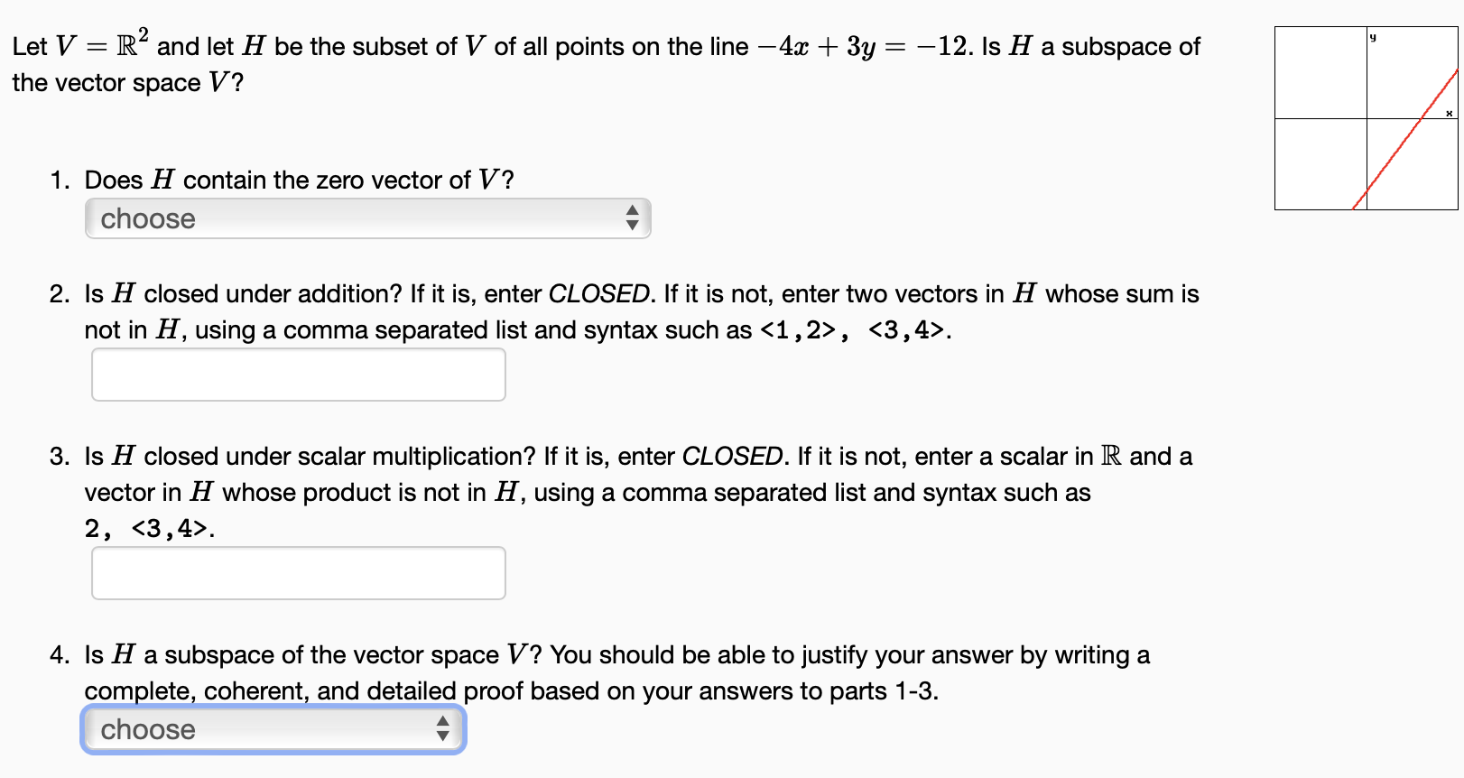 Solved Let V=R2 and let H be the subset of V of all points | Chegg.com