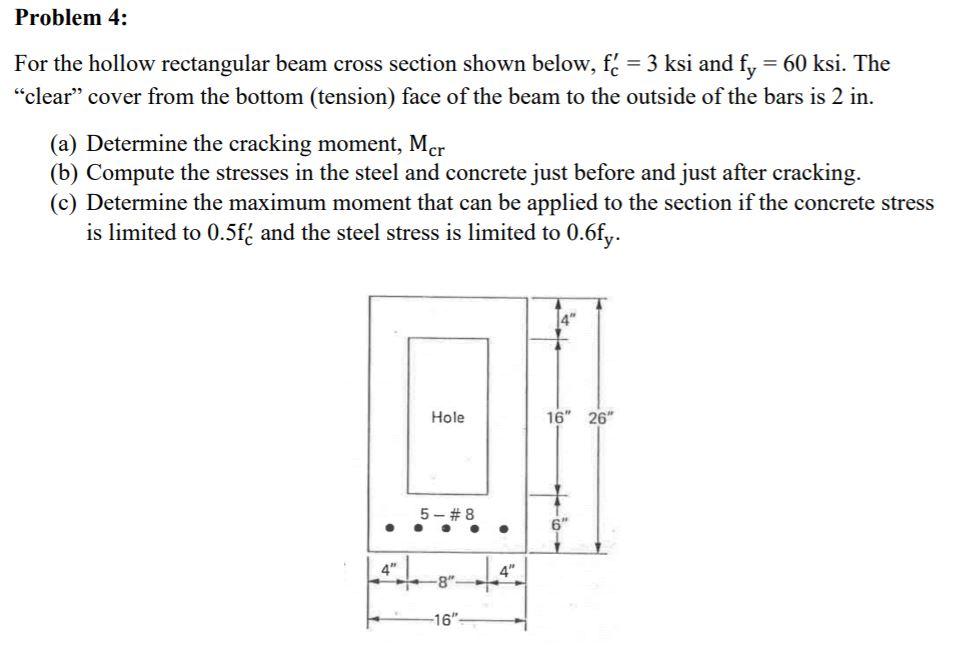 Solved Problem 4: For the hollow rectangular beam cross | Chegg.com
