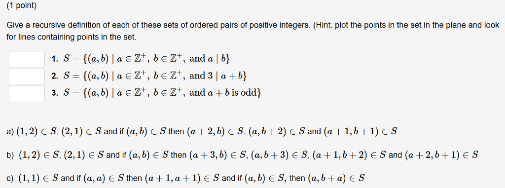 Solved 1 point) Give a recursive definition of each of these | Chegg.com
