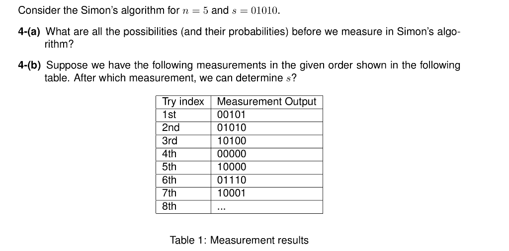 Consider the Simon's algorithm for n = 5 and s = | Chegg.com