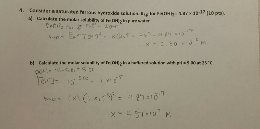 Solved 4. Consider a saturated ferrous hydroxide solution. | Chegg.com