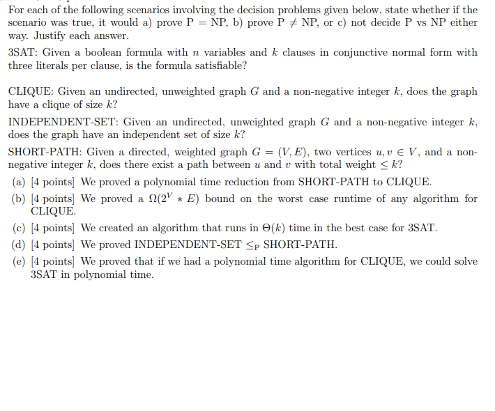 For each of the following scenarios involving the | Chegg.com