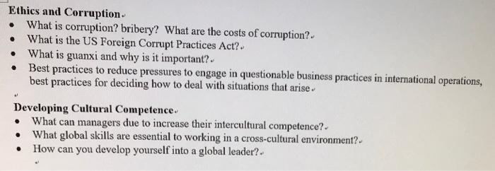 Solved Ethics and Corruption . What is corruption? bribery? | Chegg.com
