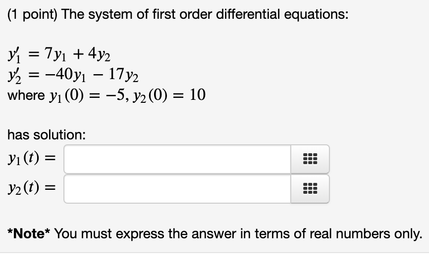 Solved The system of first order differential | Chegg.com