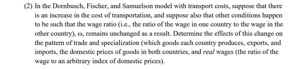 Solved (2) In the Dornbusch, Fischer, and Samuelson model | Chegg.com