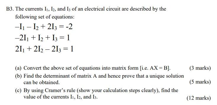 Solved 3. The currents I1,I2, and I3 of an electrical | Chegg.com