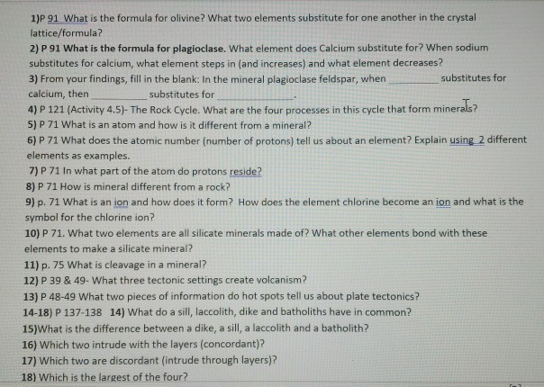 Solved 1)P 91 What is the formula for olivine? What two | Chegg.com