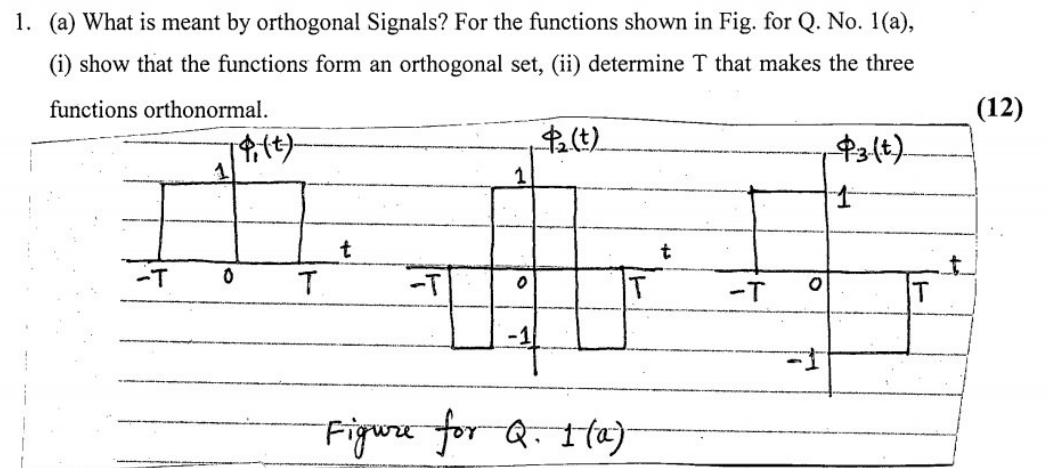 Solved 1. (a) What is meant by orthogonal Signals? For the | Chegg.com