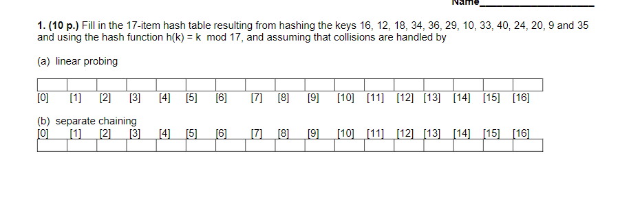 Solved 1 10 P Fill In The 17 Item Hash Table Resulting 