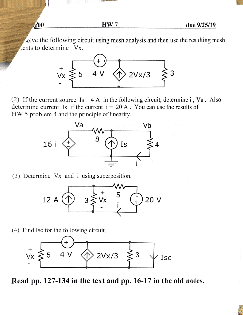 Solved 00 HW 7 due 9/25/19 olve the following circuit using | Chegg.com
