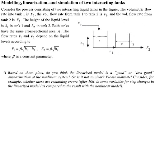 Modelling, linearization, and simulation of two | Chegg.com