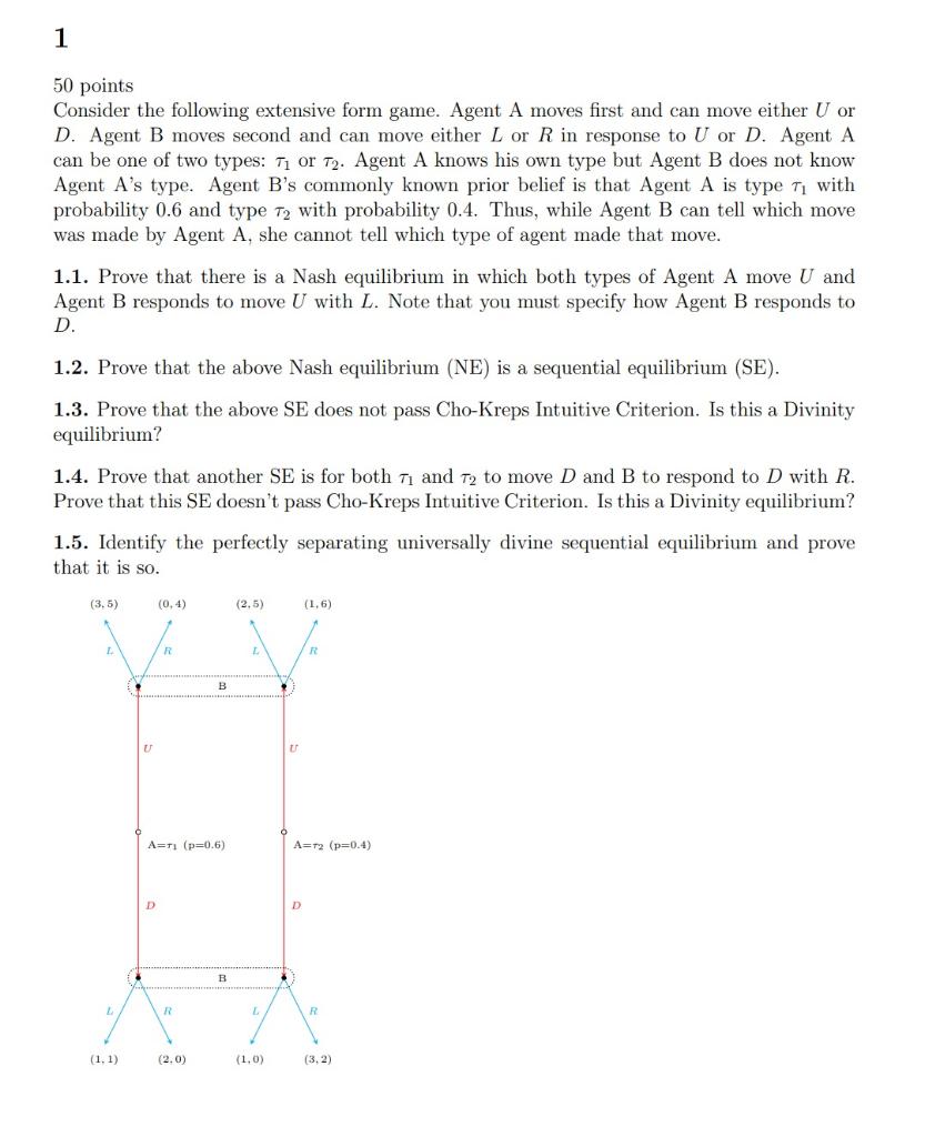 Solved 1 50 points Consider the following extensive form | Chegg.com