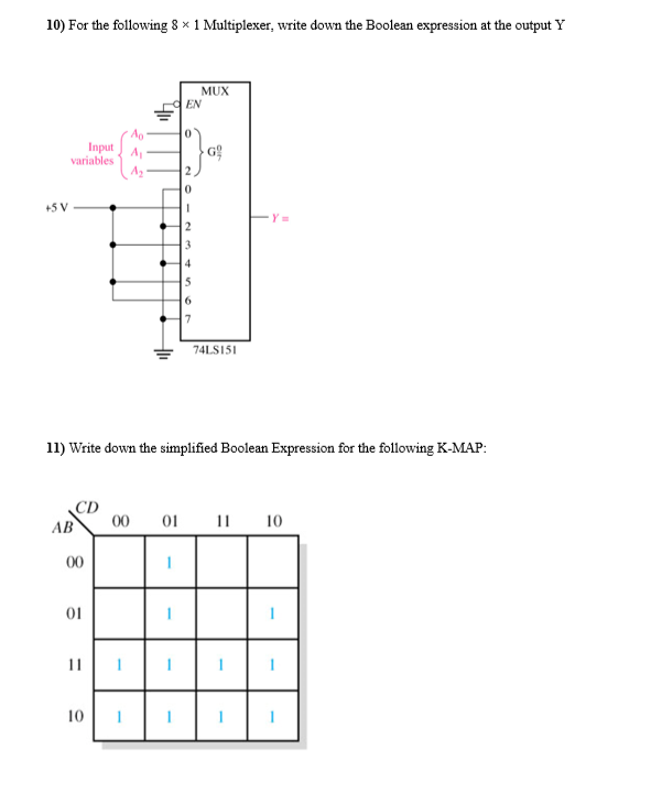 Solved 10) For the following 8 x 1 Multiplexer, write down | Chegg.com